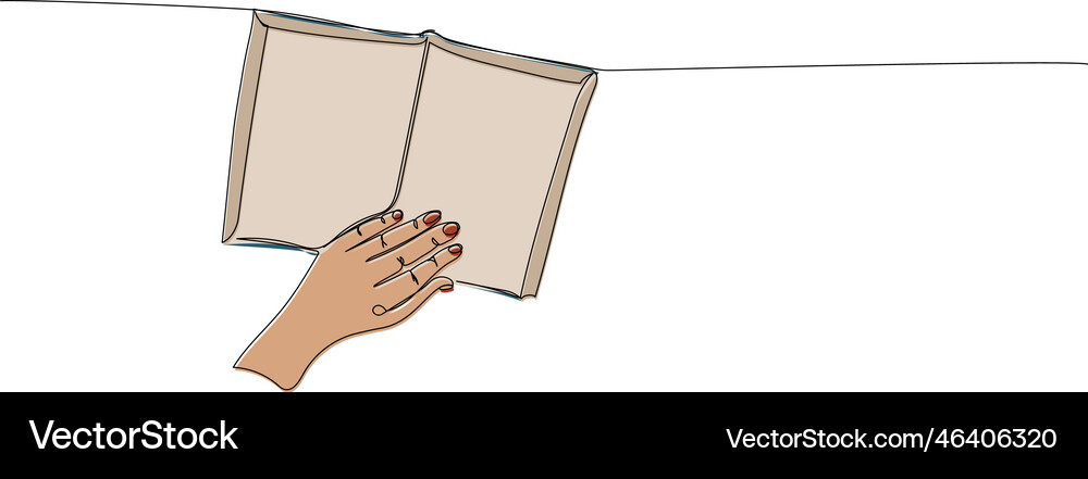Left hand turning pages in a book one line colored