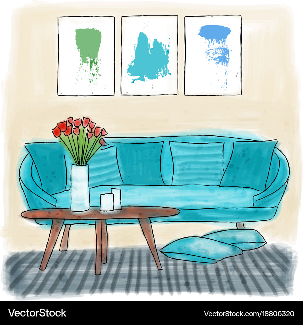 Living room colored painting Royalty Free Vector Image