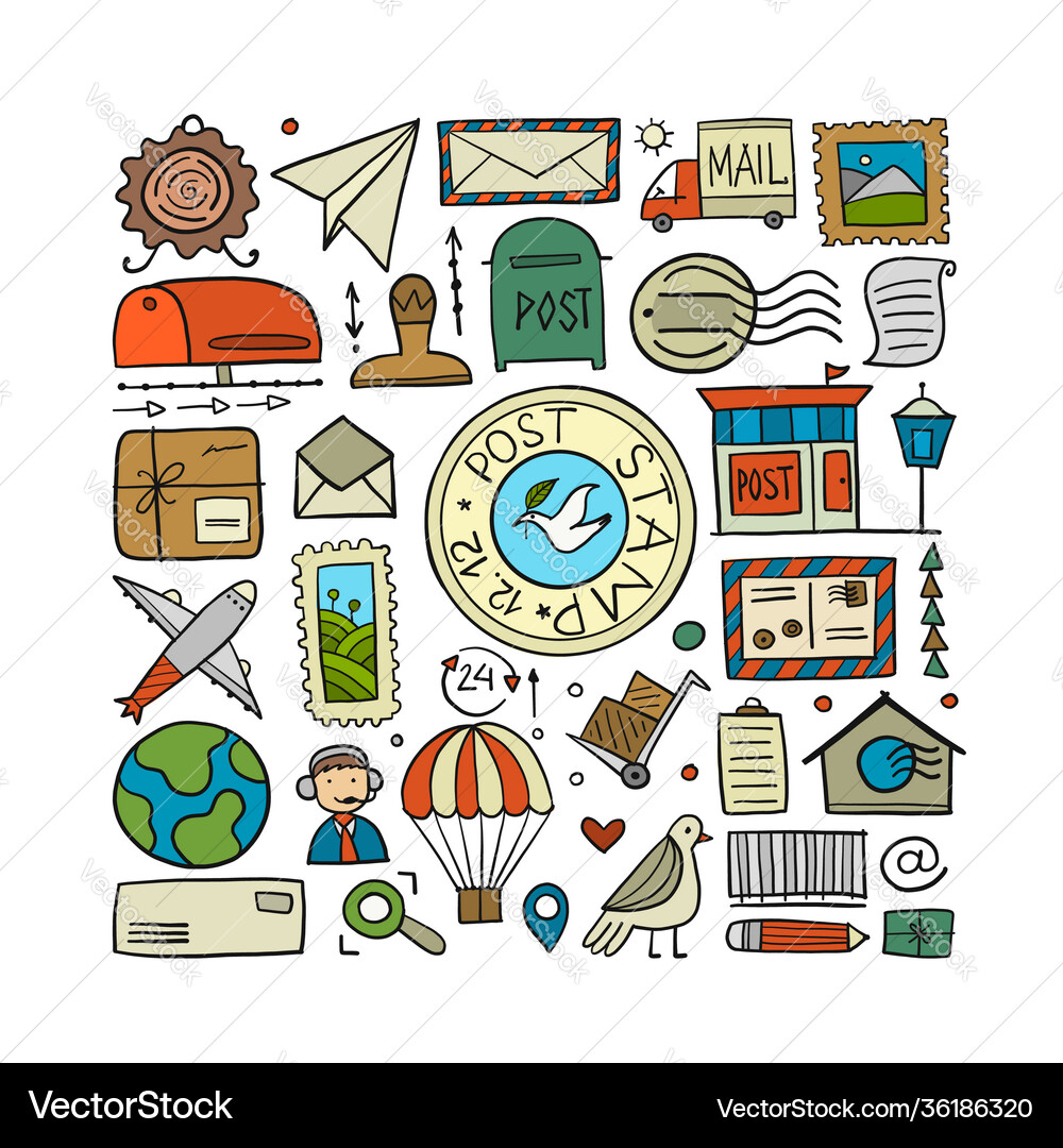 Post office icons collection art background Vector Image