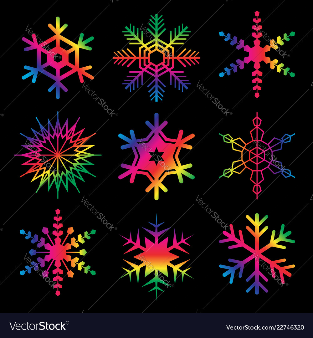 Rainbow snowflake set Royalty Free Vector Image