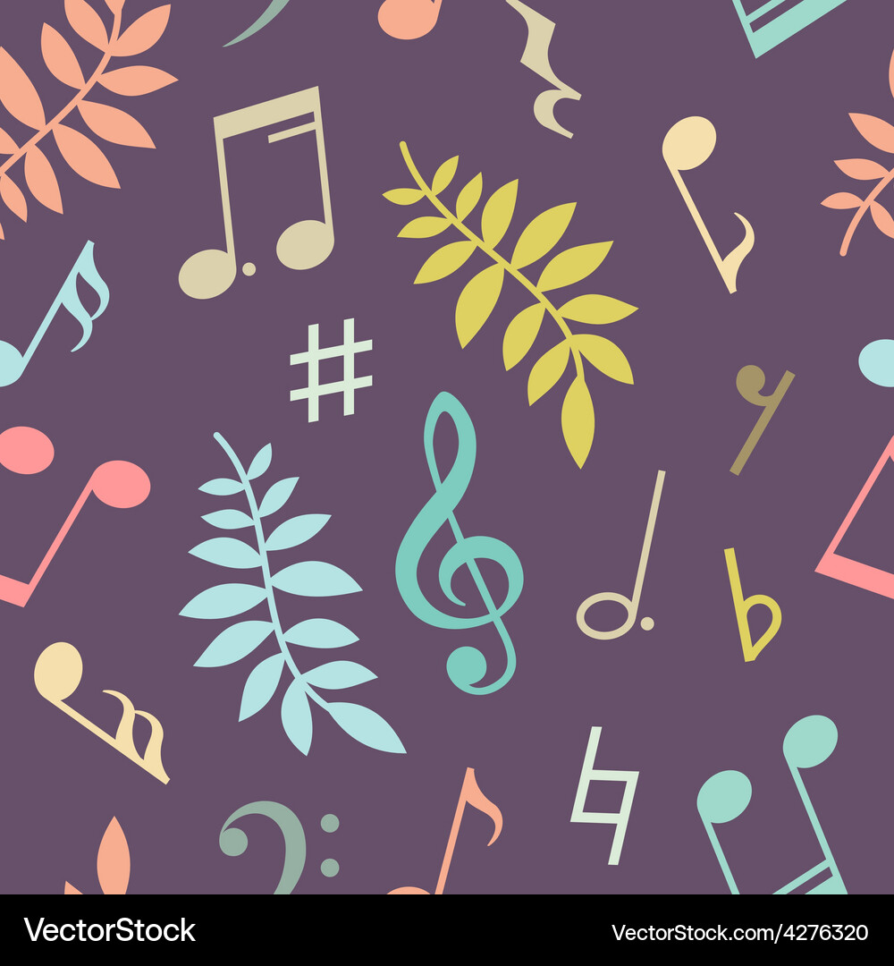 Seamless pattern of music notes and leaves Vector Image