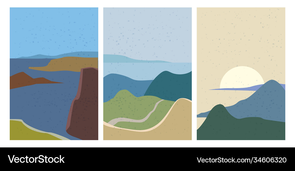 Set landscapes abstract modern contemporary Vector Image