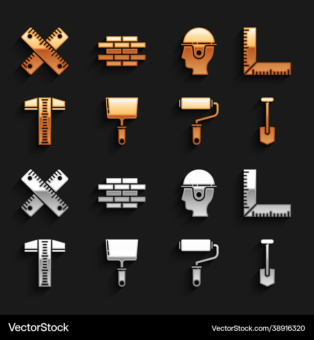 Set putty knife corner ruler shovel paint Vector Image
