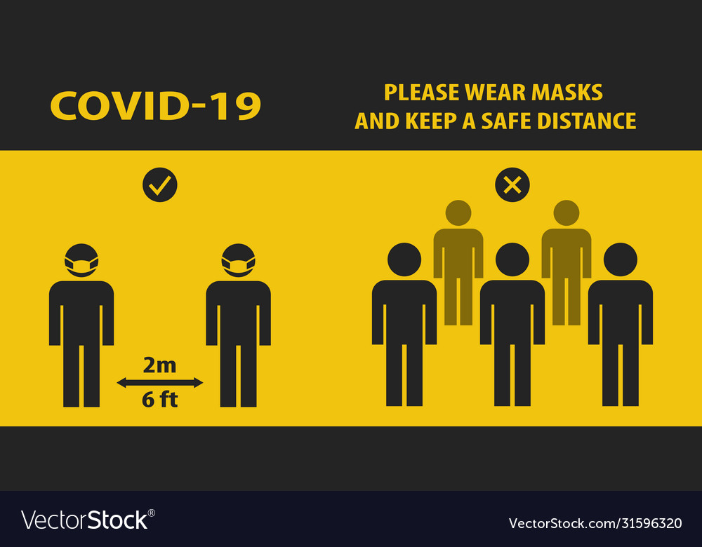 Social distance wearing a mask and maintaining Vector Image