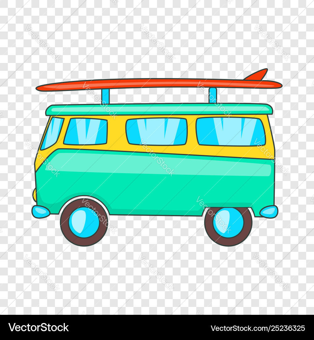 Bus with surfboard icon cartoon style Royalty Free Vector