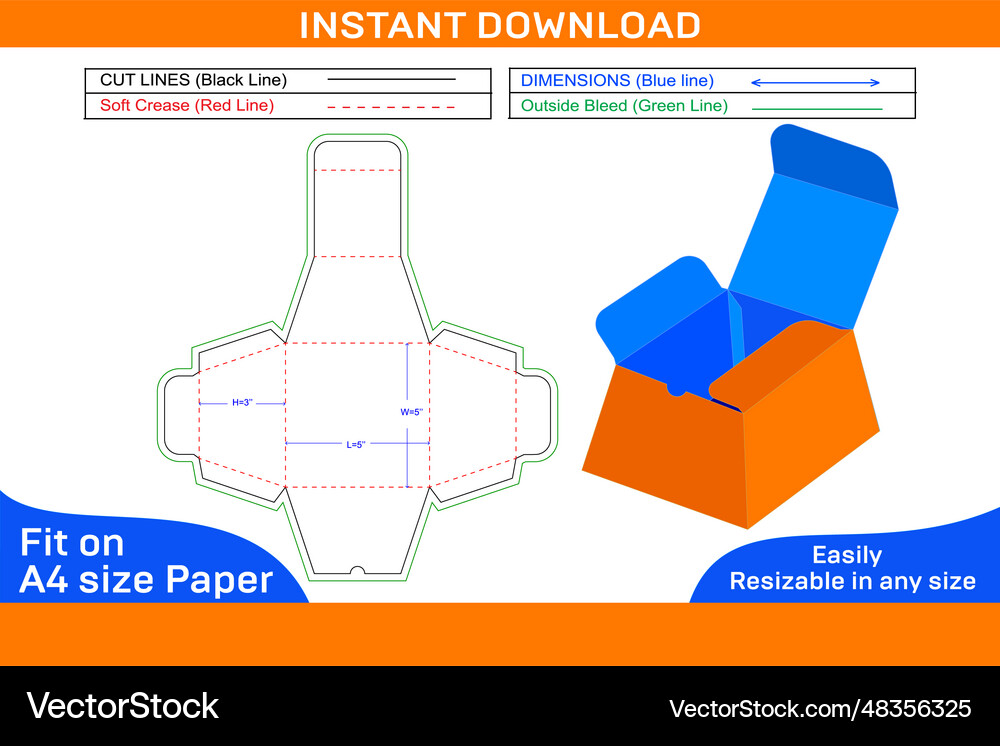 Food or gift packaging box dieline template Vector Image