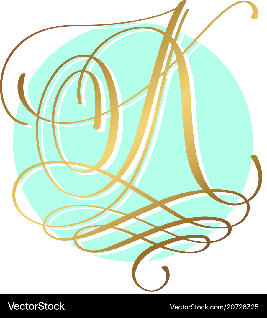 Gold calligraphy letter on circle blue background Vector Image