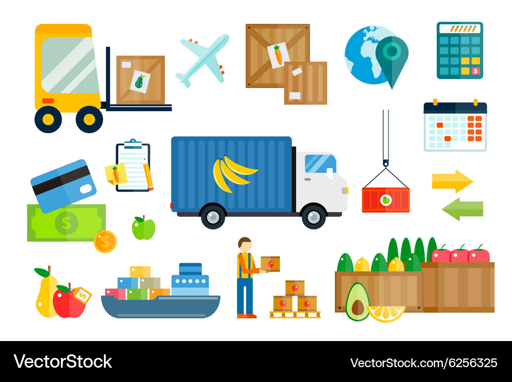 Import export fruits and vegetables delivery Vector Image