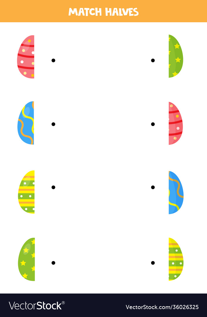 Match halves easter eggs logical game Royalty Free Vector