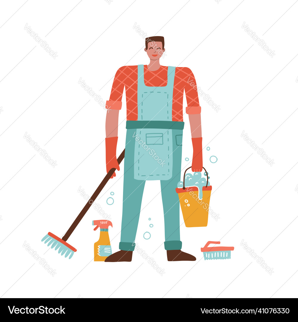 Cleaning male worker isolated flat cartoon Vector Image