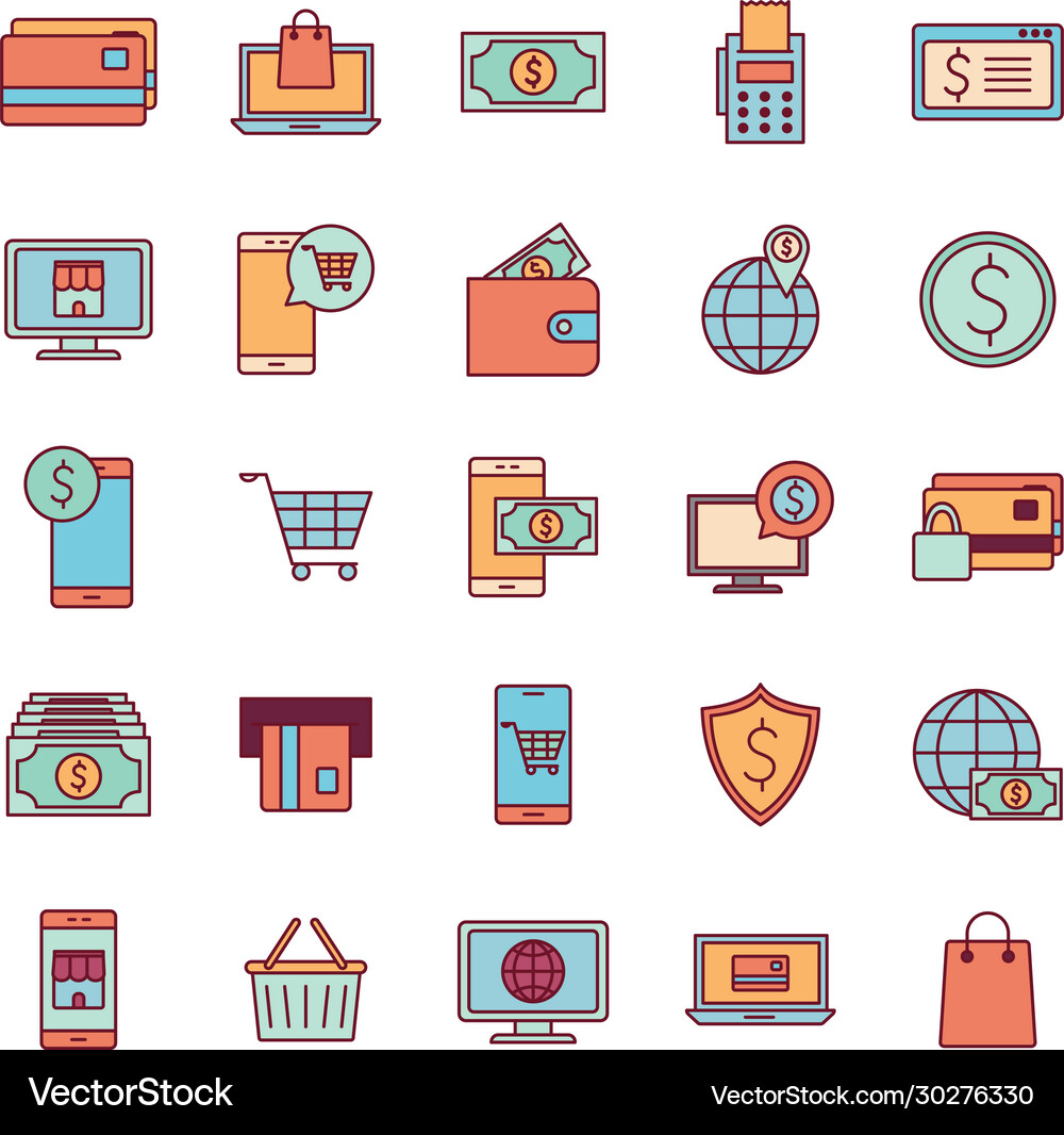 Payments online line and fill style icon set Vector Image