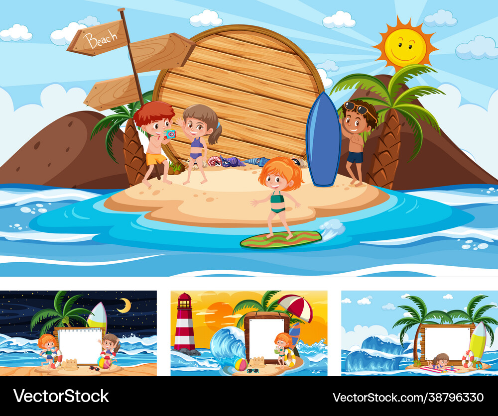 Set different tropical beach scenes with blank Vector Image