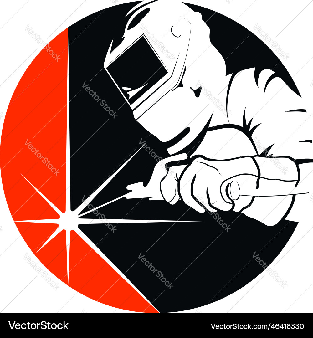 Welder in helmet and welding machine hand Vector Image
