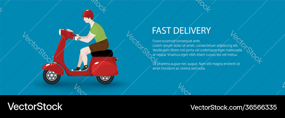 Banner young guy rides a scooter Royalty Free Vector Image
