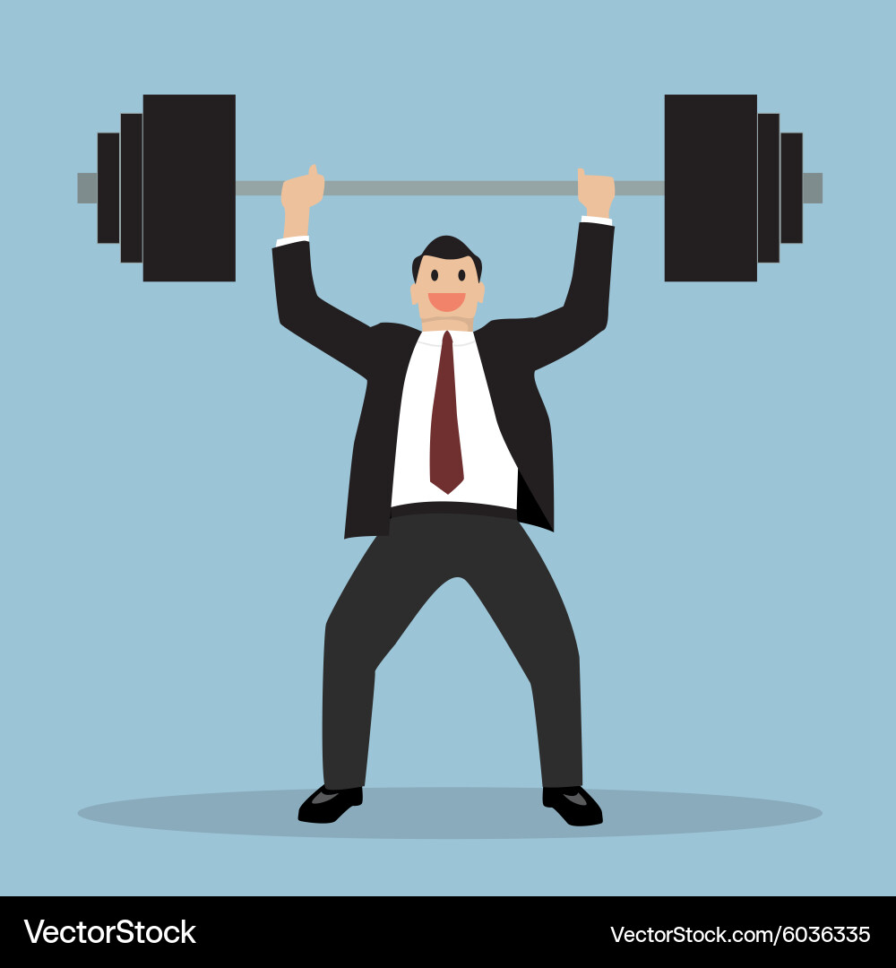 Businessman lifting a heavy weight Royalty Free Vector Image