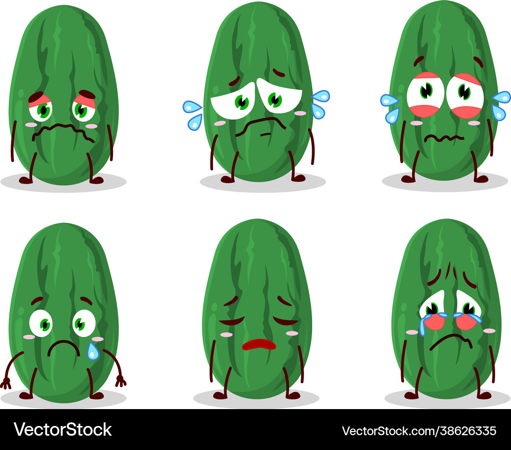 Cucumber cartoon in character with sad expression Vector Image