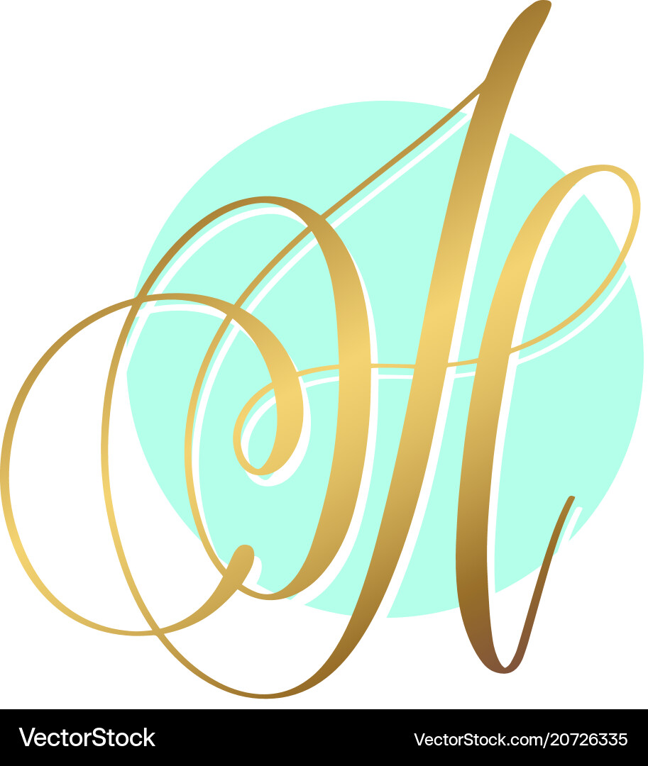 Gold calligraphy letter on circle blue background Vector Image