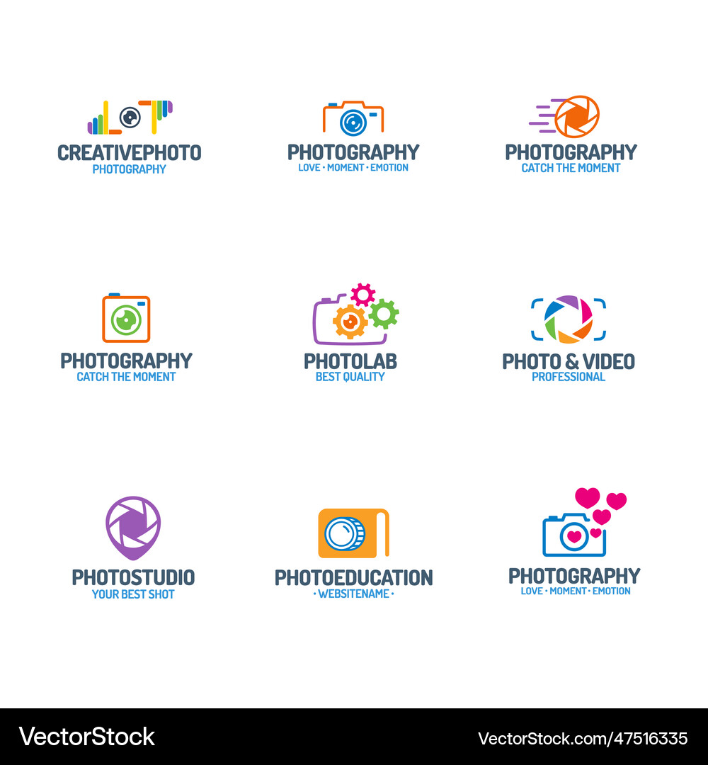 Photography logo set different color style Vector Image