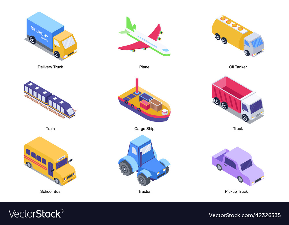 Transport concept 3d isometric icons set Vector Image