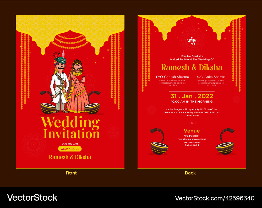 Beautiful indian wedding invitation card Vector Image