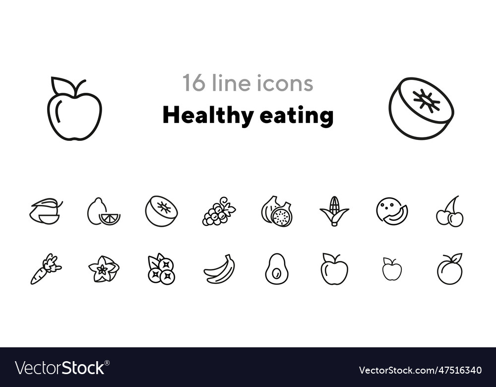 Healthy eating line icon set Royalty Free Vector Image