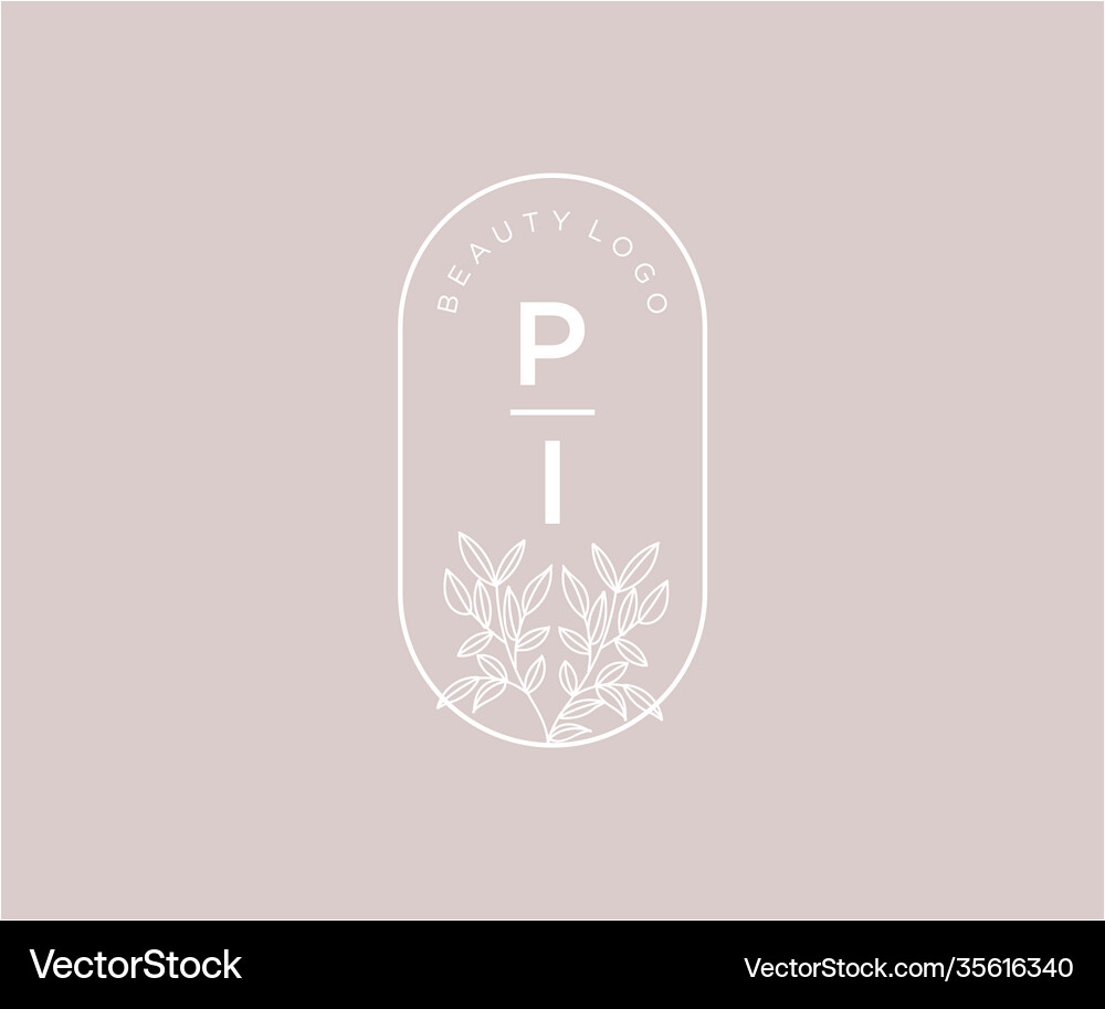 Initial pi letters beautiful floral feminine Vector Image