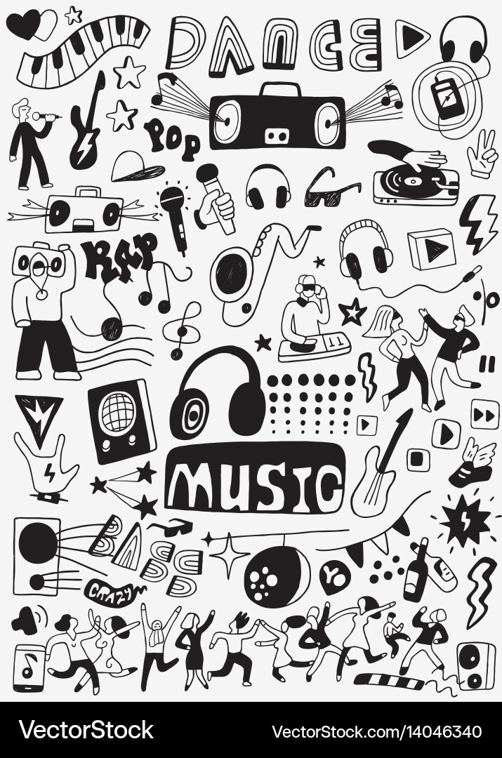 Music party doodles Royalty Free Vector Image - VectorStock