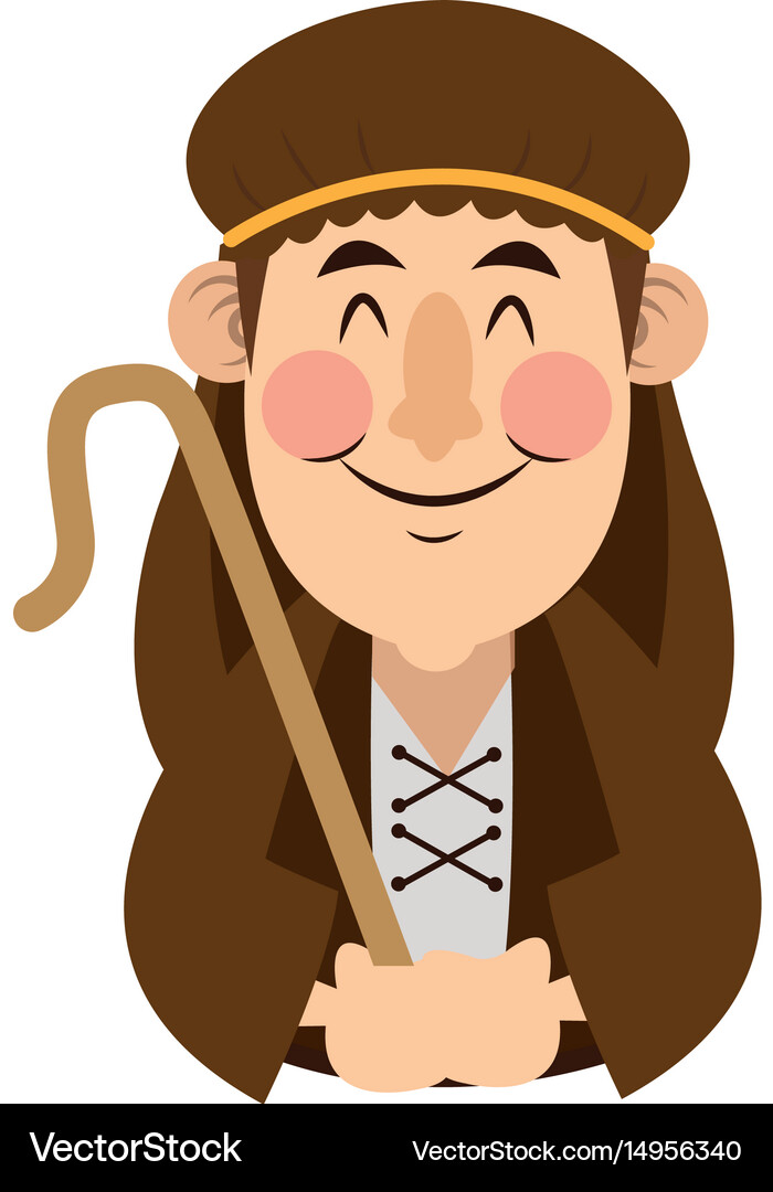 Shepherd with stick cartoon character icon graphic