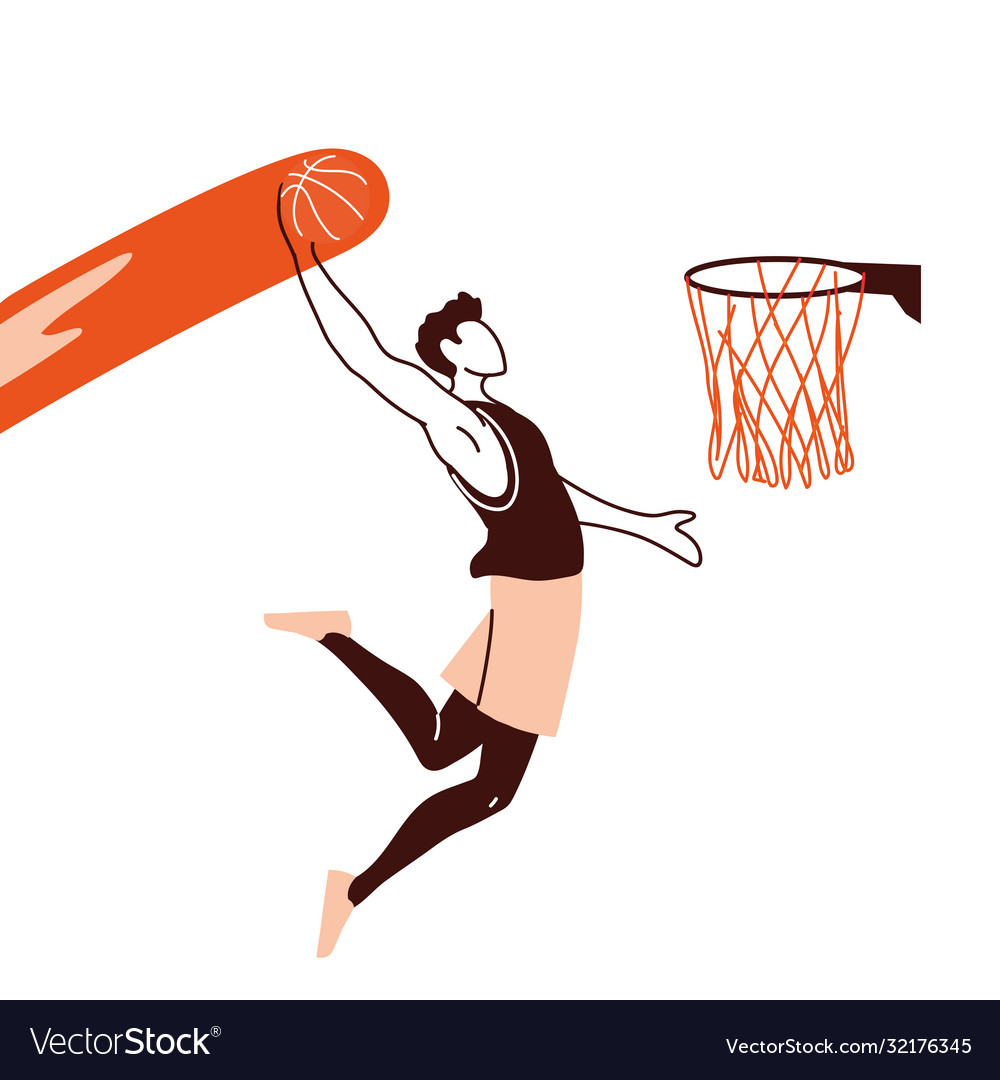 Basketball player man with ball jumpign to basket Vector Image