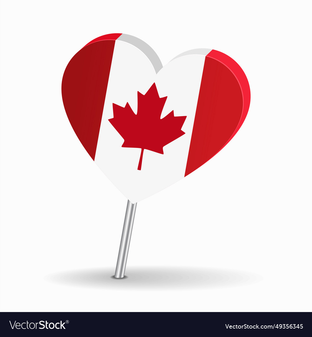 Canadian flag heart-shaped map pointer layout Vector Image