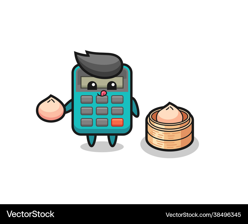 Cute calculator character eating steamed buns Vector Image