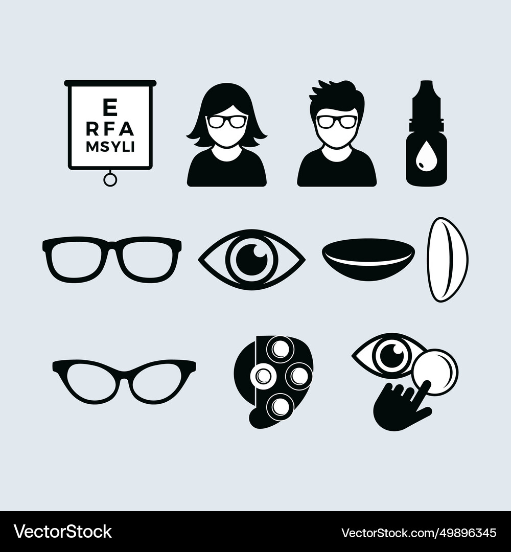 Eye care optics icon set on a gray background Vector Image