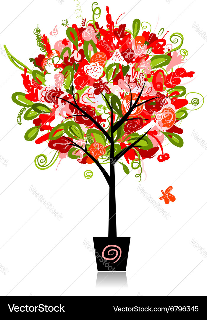 Floral tree in the pot for your design Royalty Free Vector