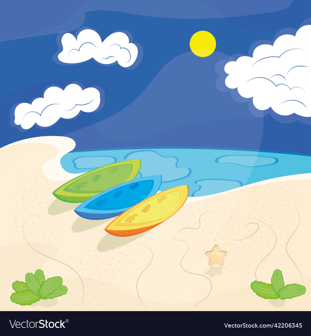 Group of surfing boards on the beach summer Vector Image
