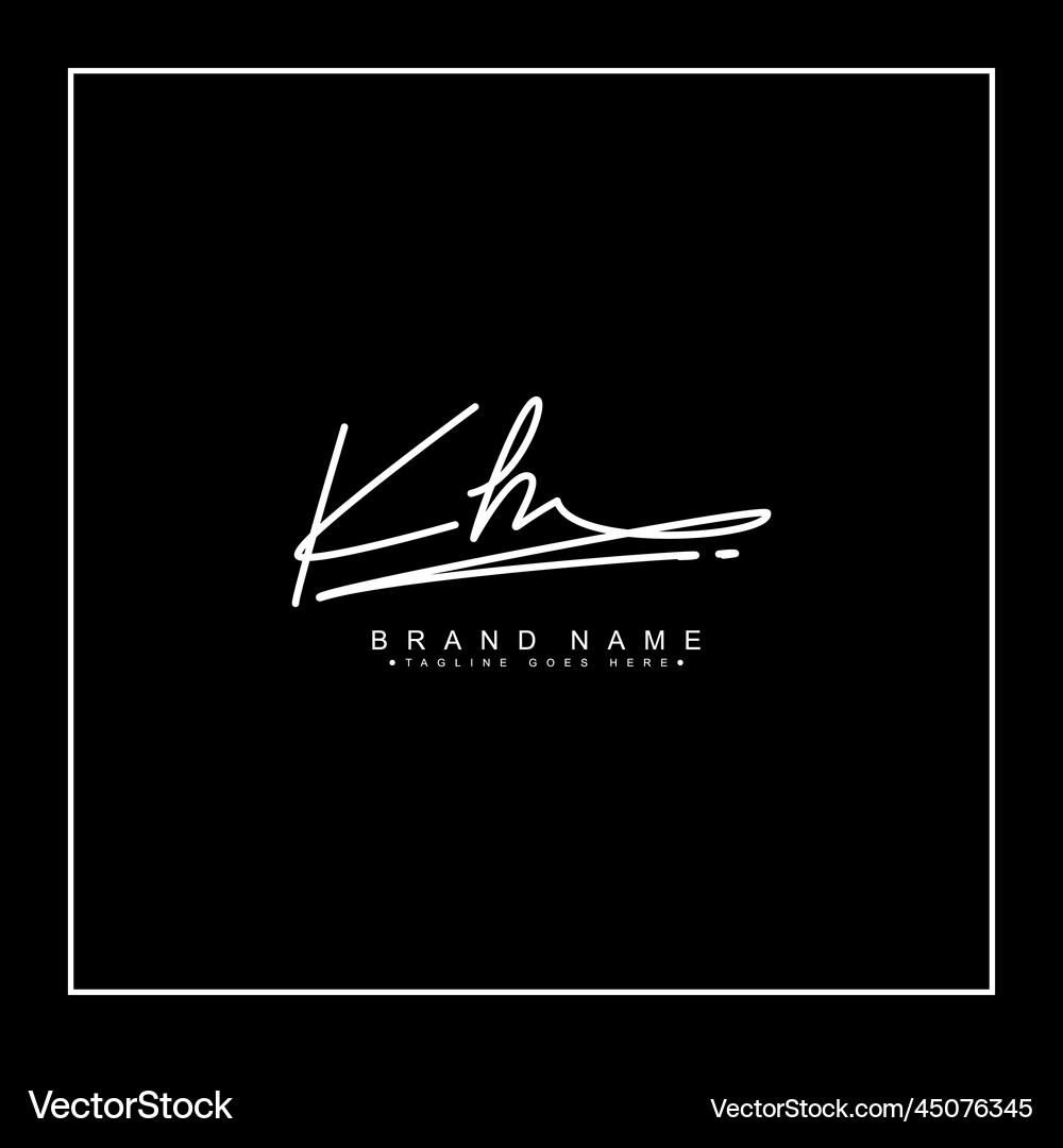 Handwritten signature logo for initial letter kh Vector Image