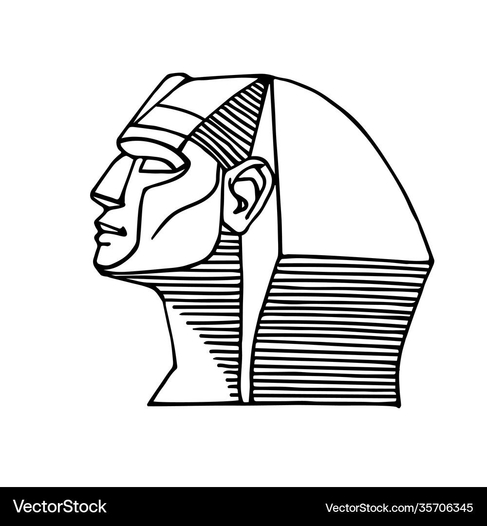 Head ancient great sphinx giza black ink lines Vector Image