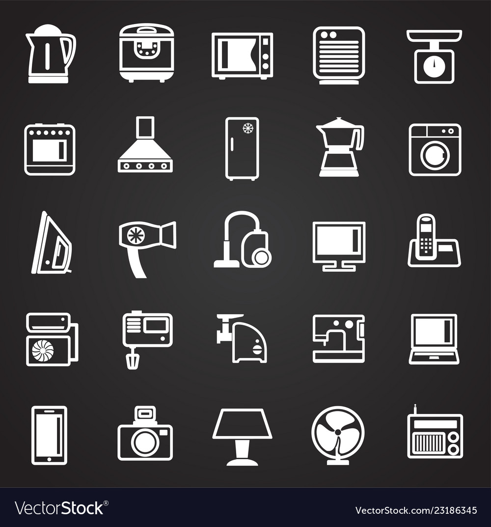 Home appliance icons set on black background Vector Image