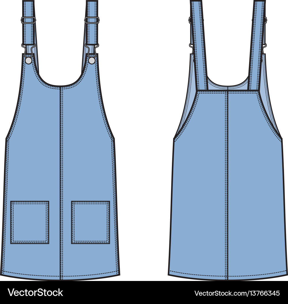 Jean overall dress front and back Royalty Free Vector Image