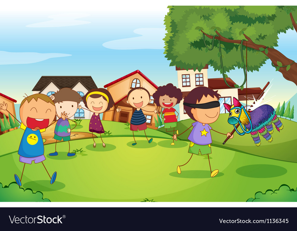 Kids playing in nature Royalty Free Vector Image