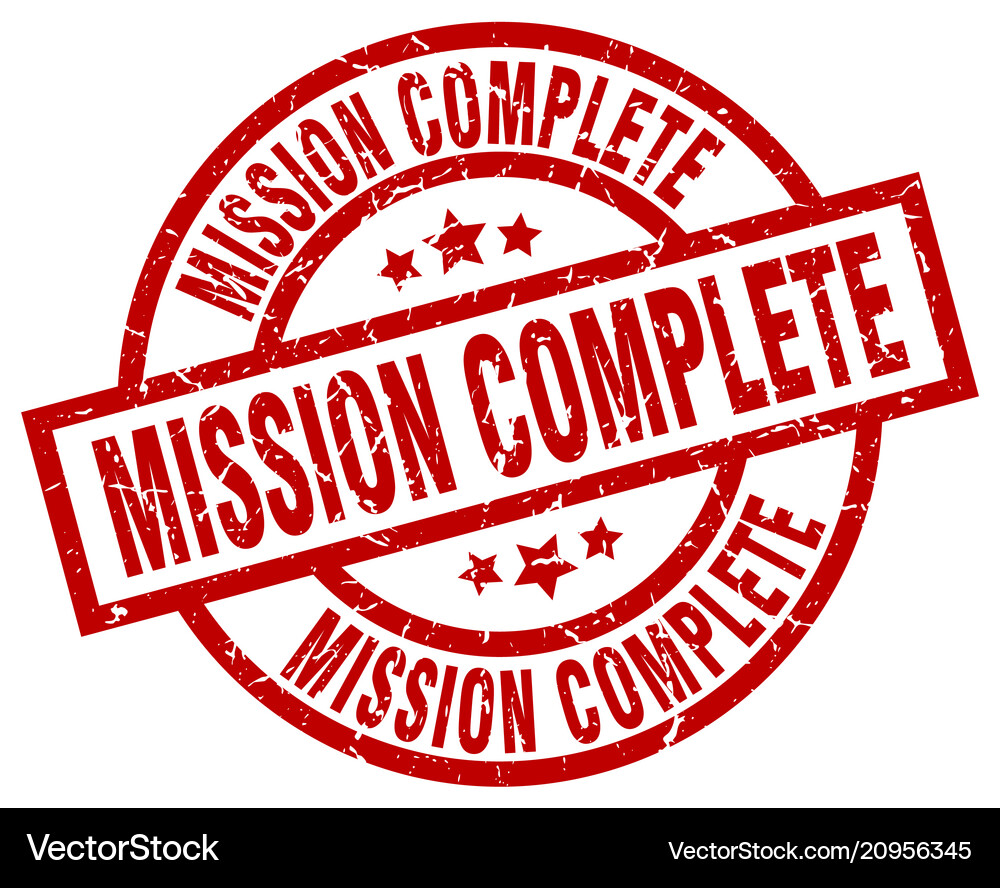 Mission complete round red grunge stamp Royalty Free Vector