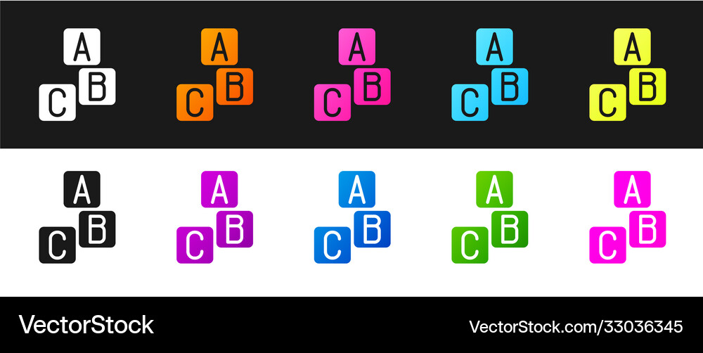 Set abc blocks icon isolated on black and white Vector Image