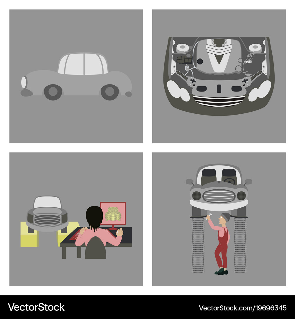 Set mechanical services of car Royalty Free Vector Image