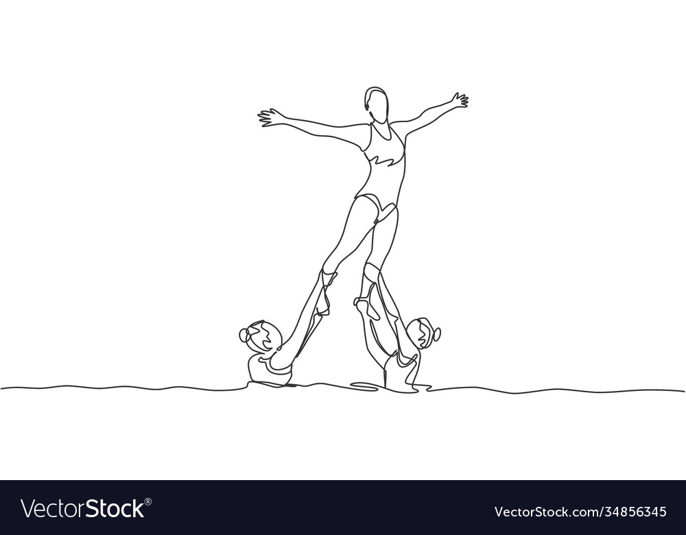 Single continuous line drawing young sportive Vector Image