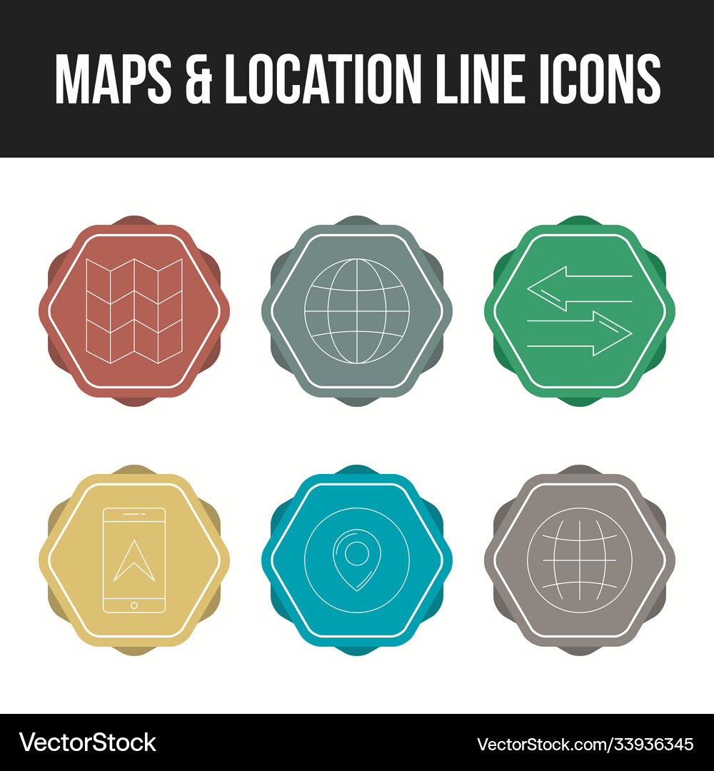 Unique set maps location 6 line icons Royalty Free Vector