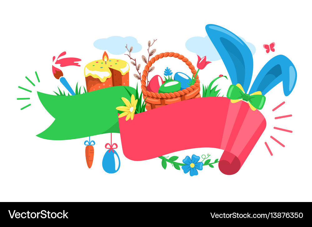 Easter festive ribbon concept with rabbit wicker Vector Image