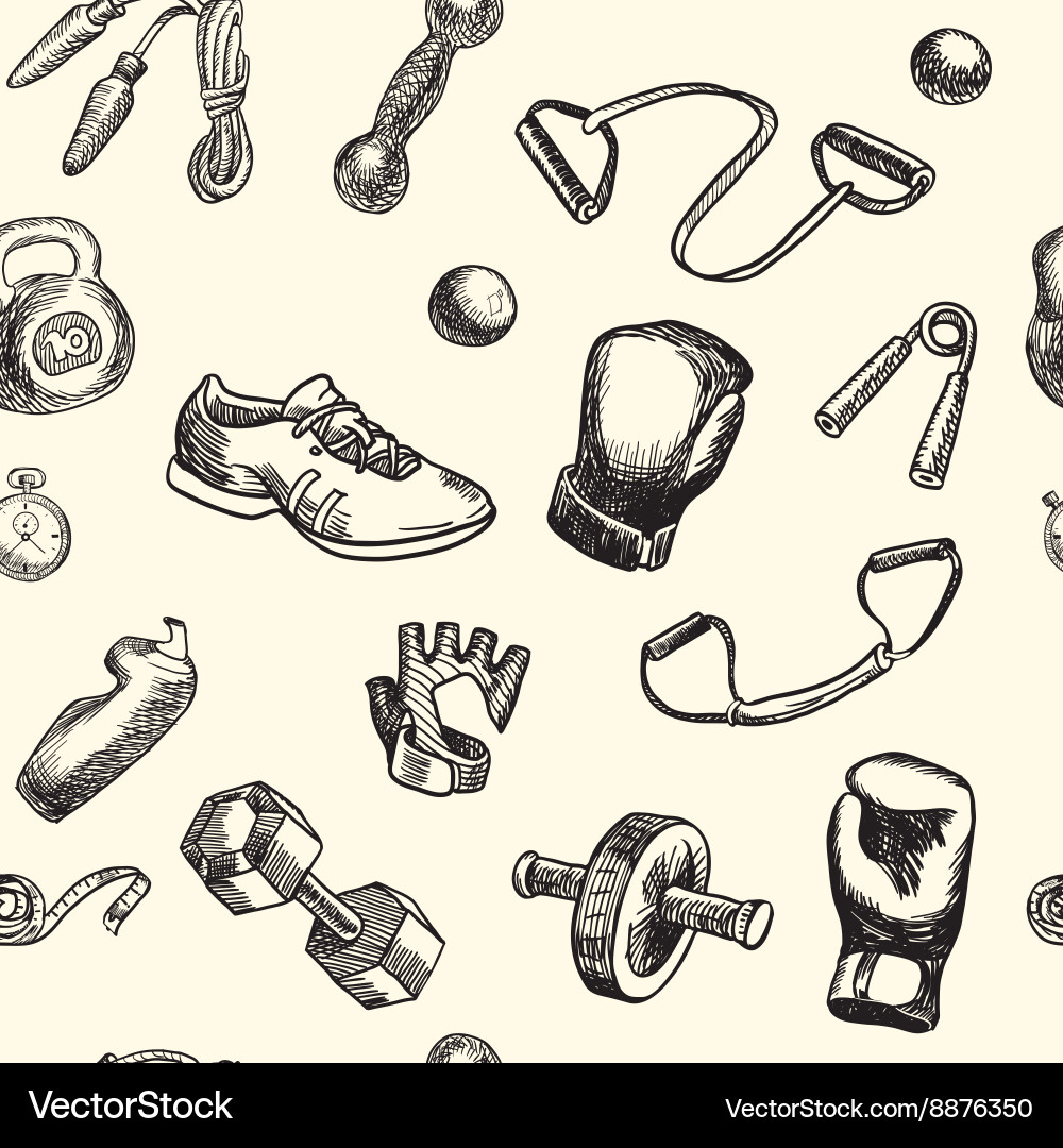 Fitness and gym doodle hand drawn pattern Vector Image