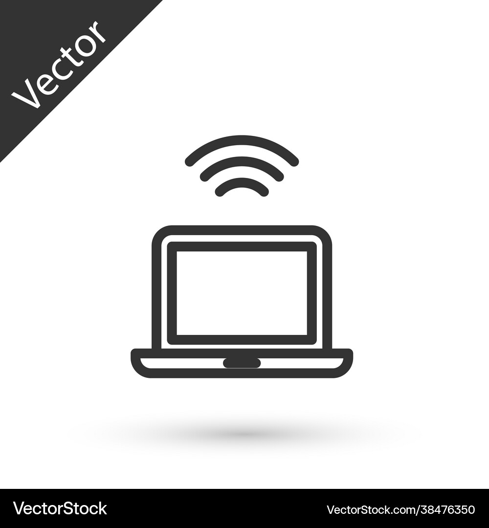 Grey line wireless laptop icon isolated on white Vector Image