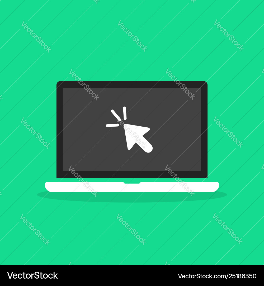 Laptop with cursor isolated on green Royalty Free Vector