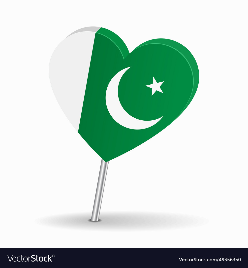 Pakistani flag heart-shaped map pointer layout Vector Image