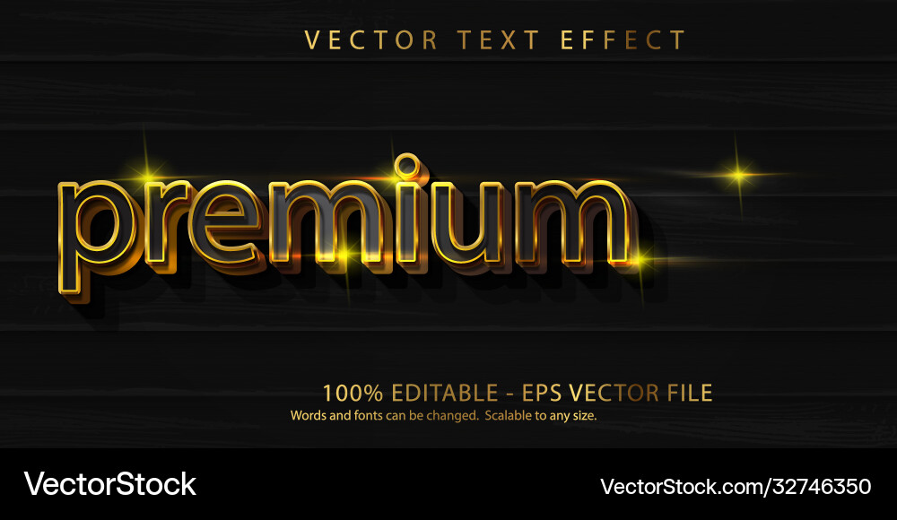 Premium text shiny gold and black style editable Vector Image